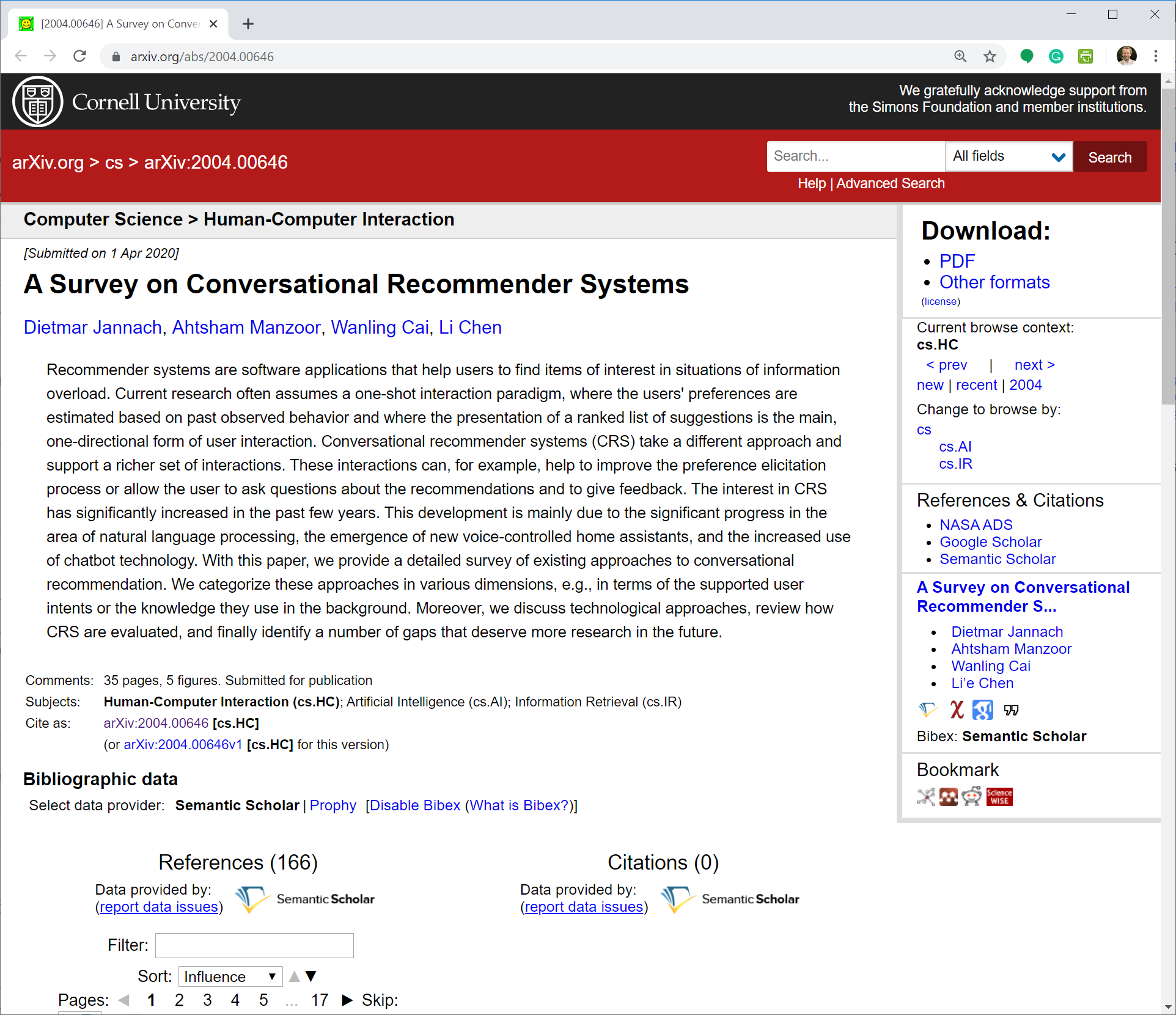 A Survey on Conversational Recommender Systems [Jannach et al.] – RS_c