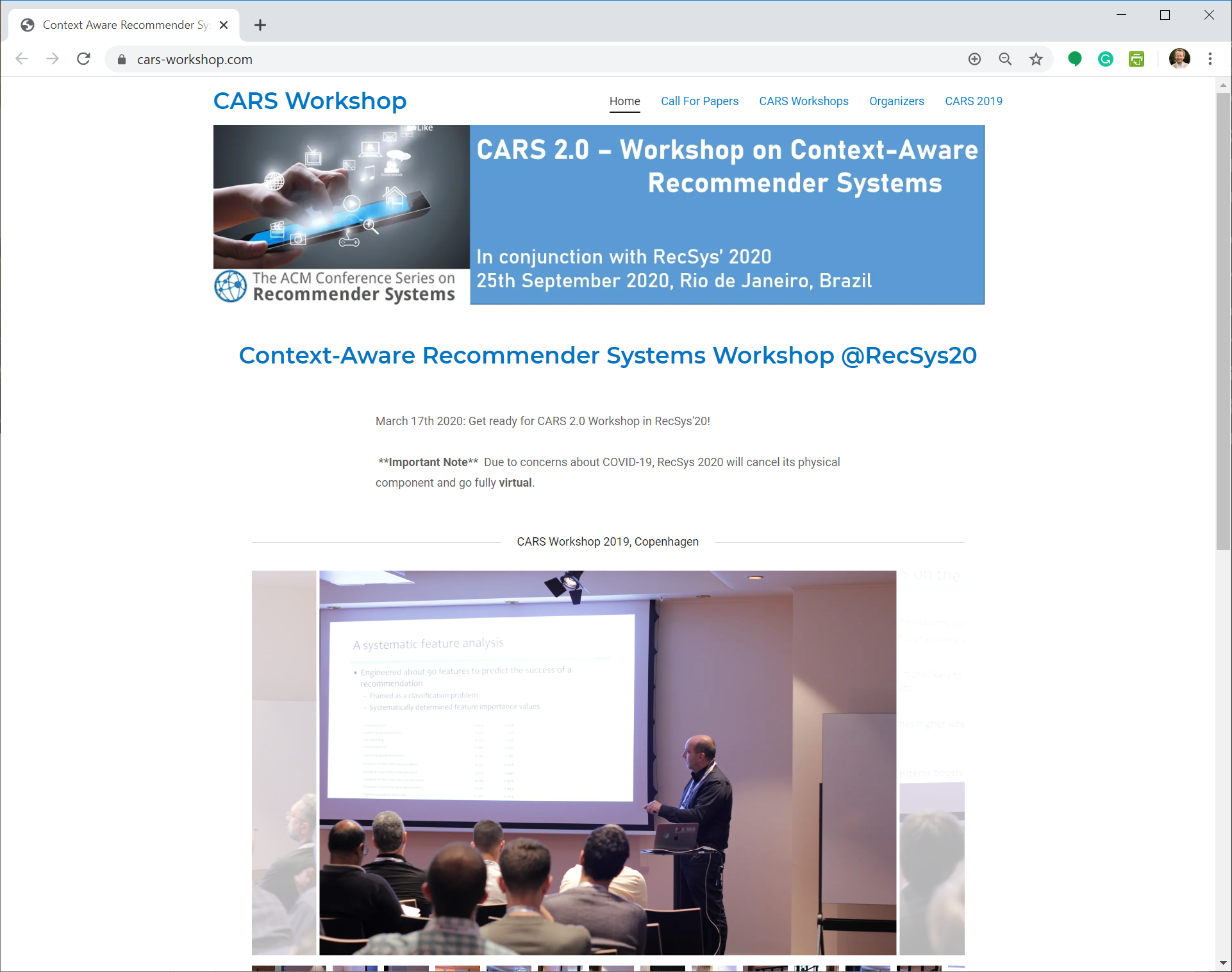 CARS@RecSys2020: Workshop on Context-Aware Recommender Systems – RS_c