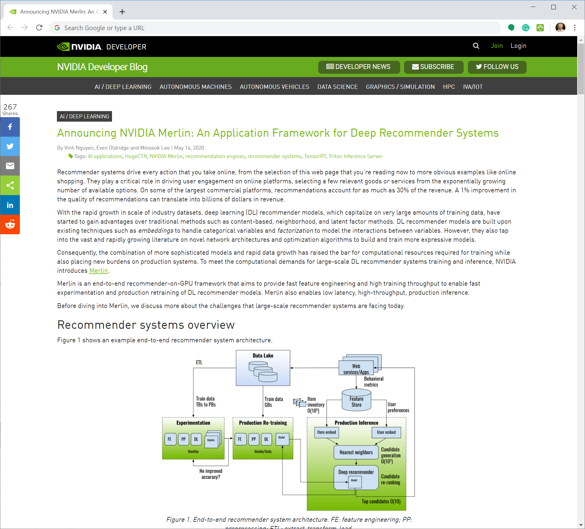 Announcing NVIDIA Merlin: An Application Framework for Deep Recommender Systems [NVIDIA Blog] – RS_c