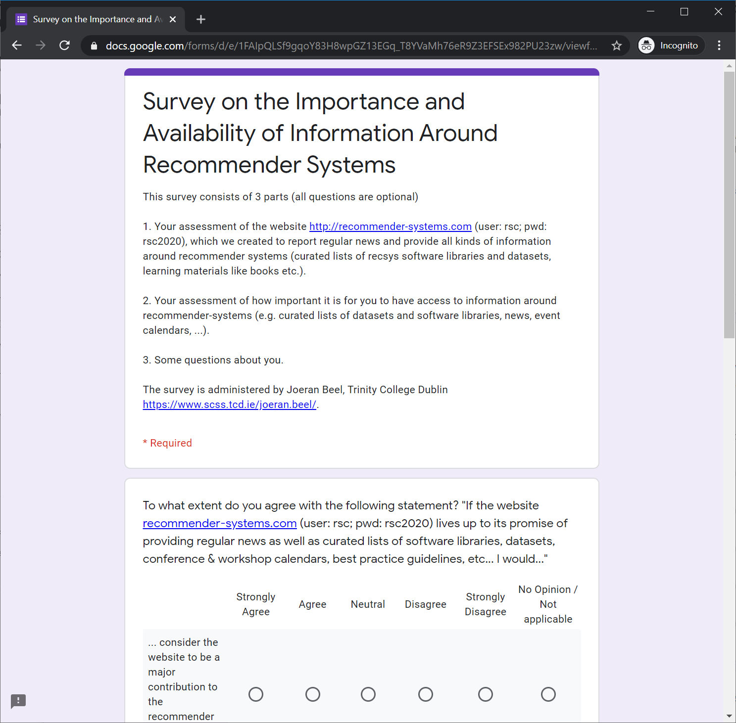 Survey on the Importance and Availability of Information Around ...