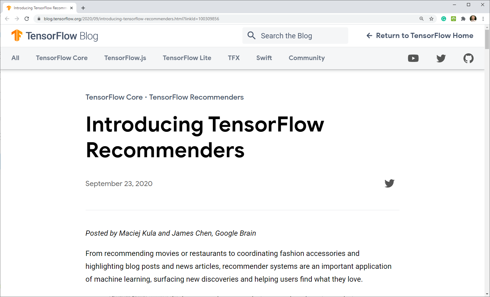 TensorFlow introduces ‘TensorFlow Recommenders’ (TFRS) – RS_c