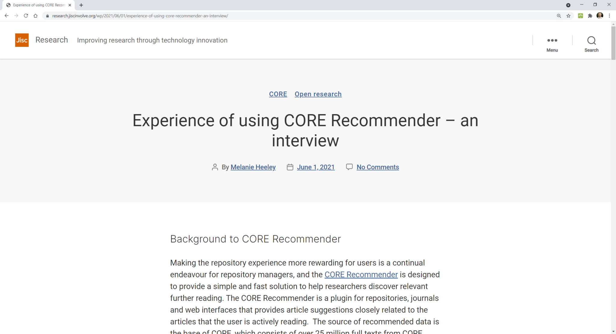 Experience of using CORE Recommender – an interview – RS_c