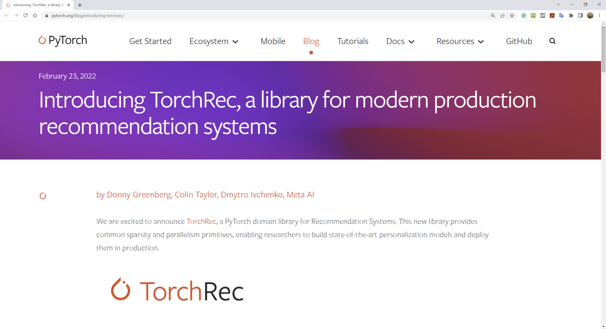 Torchrec A New Recommender Systems Library By Pytorch Rs C