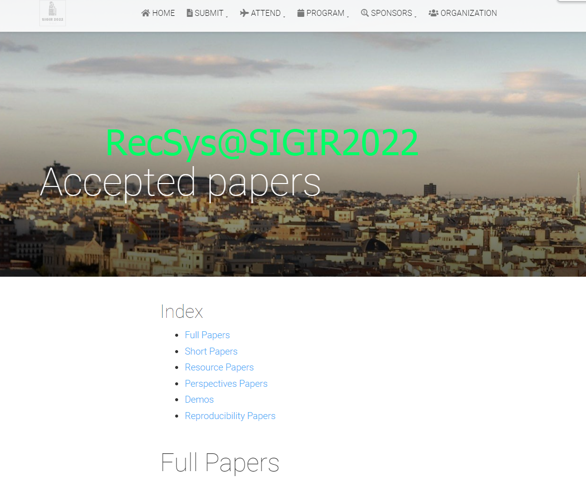 115 Recommender-Systems Papers accepted at SIGIR 2022 – RS_c